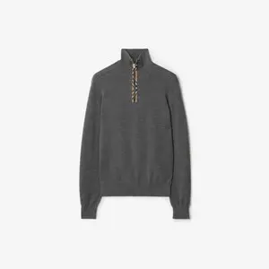 Burberry Check Trim Wool Half-zip Sweater - Grey