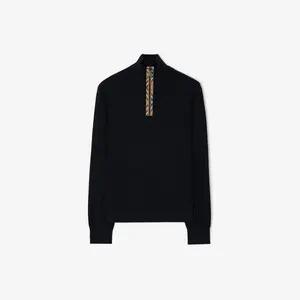 Burberry Check Trim Wool Half-zip Sweater - Navy