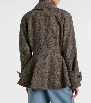 Chloé Herringbone Peplum Wool-blend Coat