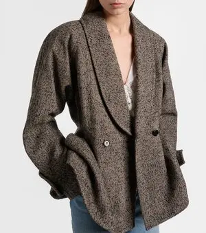 Chloé Herringbone Peplum Wool-blend Coat