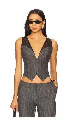 CEREN OCAK Lace Detailed Vest Top - Grey
