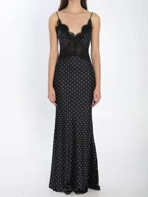SELF-PORTRAIT Polka Dot Satin Lace Maxi Dress - Black