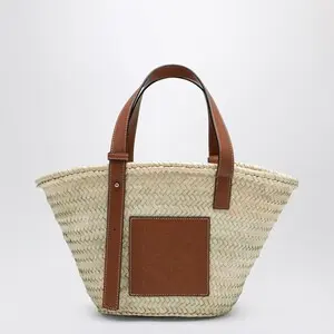Loewe Basket Bag In Palm Leaf And Leather - Beige