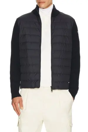 Moncler Zip-up Cardigan With Padded Front Panel - Obsidian Blue