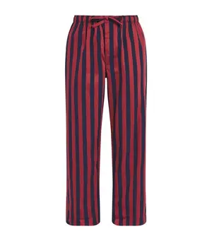 Derek Rose Cotton Stripe Royal Lounge Trousers - Navy
