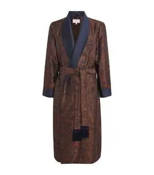 Derek Rose Silk Jacquard Veronia Robe - Navy