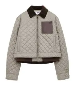 Loewe Quilted Jacket With Corduroy Collar - Grey