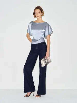 REFORMATION Avery Silk Top - Blue