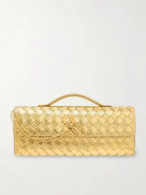 Bottega Veneta Long Andiamo Intrecciato Metallic Leather Clutch - Gold