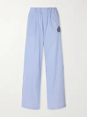 SPORTY & RICH Striped Cotton-poplin Pajama Pants - Blue