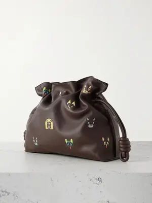 Loewe Louis Wain Flamenco Cats Mini Printed Leather Clutch - Brown