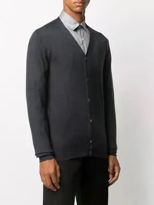 Fedeli V-neck Ribbed Knit Cashmere Cardigan - Grey