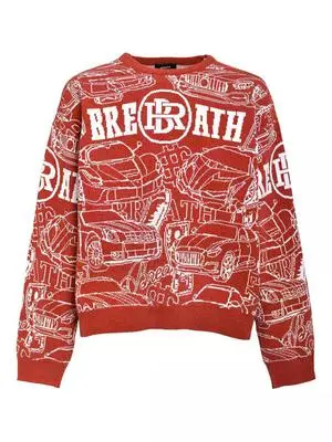 BREATH Car Pattern Knit Sweater - Red