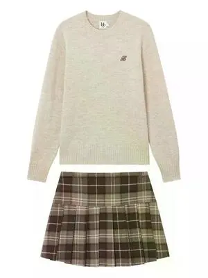 B+AB Embroidered Plaid Skirt