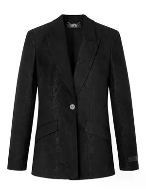 Versace Single-breasted Wool-blend Blazer With Phyton-effect Pattern - Black