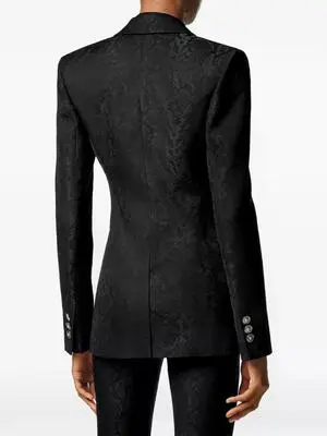 Versace Single-breasted Wool-blend Blazer With Phyton-effect Pattern - Black