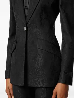 Versace Single-breasted Wool-blend Blazer With Phyton-effect Pattern - Black