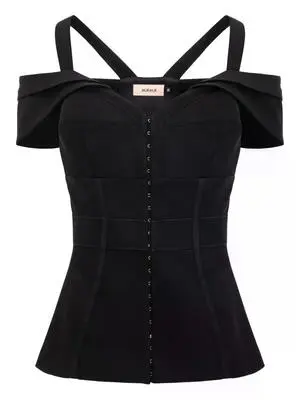 MURMUR Buttoned Off-shoulder Top - Black