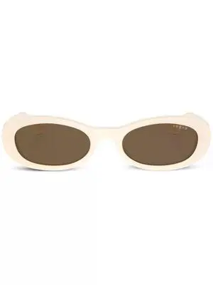 VOGUE EYEWEAR Logo-print Oval-frame Sunglasses - Neutrals