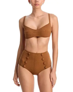 Lisa Marie Fernandez Balconette & High Waist Bikini Set - Caramel Seersucker