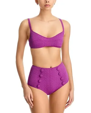 Lisa Marie Fernandez Balconette & High Waist Bikini Set - Raspberry Seersucker