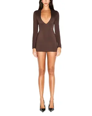 SKIMS Smooth Layers Plunge Mini Dress - Espresso