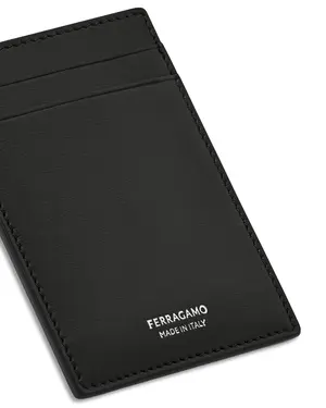 FERRAGAMO Calfskin Leather Money Clip Card Holder