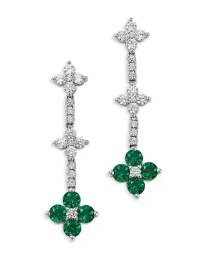 Bloomingdale'S Emerald And Diamond Clover Linear Earrings - Green/white