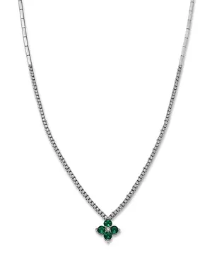 Bloomingdale'S Emerald & Diamond Clover Tennis Necklace - Green/white