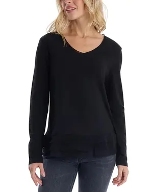 Wilt Mixed Media Ruffle Hem Tee - Black