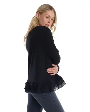 Wilt Mixed Media Ruffle Hem Tee - Black