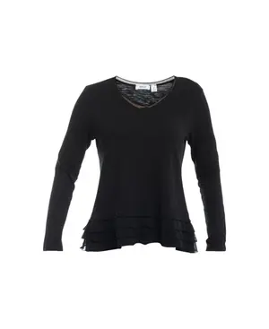 Wilt Mixed Media Ruffle Hem Tee - Black