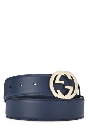 Gucci Interlocking Gg Leather Belt - Navy
