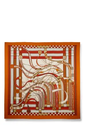 HERMÈS Orange & Multicolor 'voltes Et Pirouettes' Scarf 140