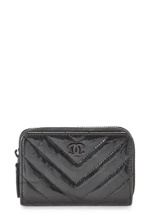 Chanel Patent Leather "so " Chevron Coin Purse - Black