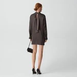 Theory Blouson Sleeve Satin Dress - Dark Graphite