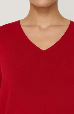 Lafayette 148 New York Rib Matte Crepe V-neck Sweater