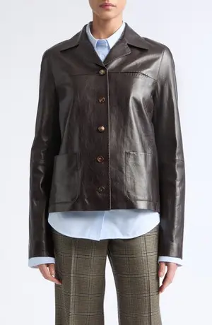 Lafayette 148 New York Pickstitch Leather Jacket - Truffle