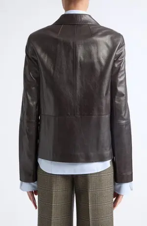 Lafayette 148 New York Pickstitch Leather Jacket - Truffle