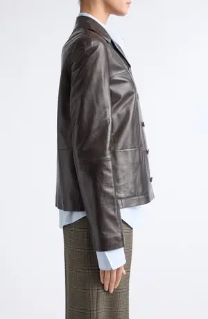Lafayette 148 New York Pickstitch Leather Jacket - Truffle