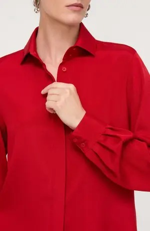 Lafayette 148 New York Stretch Silk Shirt With Hidden Placket