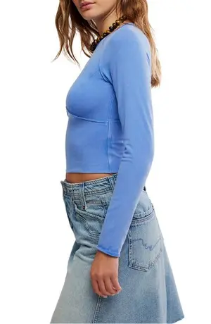 Free People Protagonist Long Sleeve Crop T-shirt - Cornflower Blue