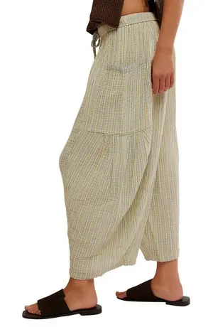 Free People Quin Stripe Cotton Drawstring Pants - Chamomile Combo