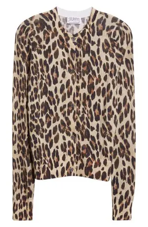St. John Leopard Print Wool Cardigan