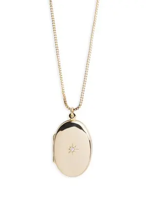Argento Vivo Oval Crystal Star Locket Necklace - Gold