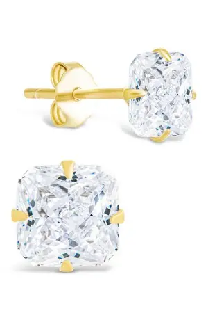 Sterling Forever Radiant Cut Cubic Zirconia Stud Earrings - Gold