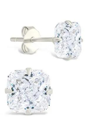 Sterling Forever Radiant Cut Cubic Zirconia Stud Earrings - Silver