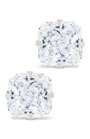 Sterling Forever Radiant Cut Cubic Zirconia Stud Earrings - Silver