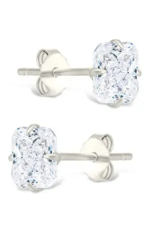 Sterling Forever Radiant Cut Cubic Zirconia Stud Earrings - Silver