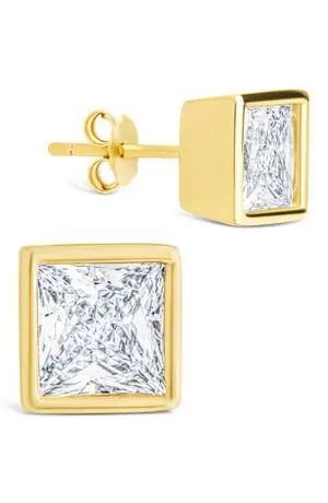 Sterling Forever Princess Cut Cubic Zirconia Stud Earrings - Gold